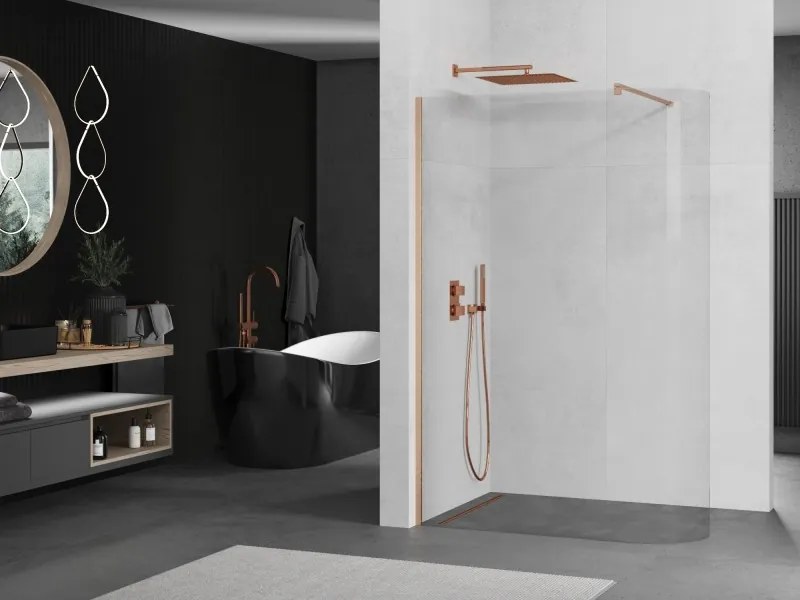 Mexen Kioto, sprchová zástěna Walk-In 80 x 200 cm, 8mm čiré sklo, měděný matný profil, 800-080-101-65-06