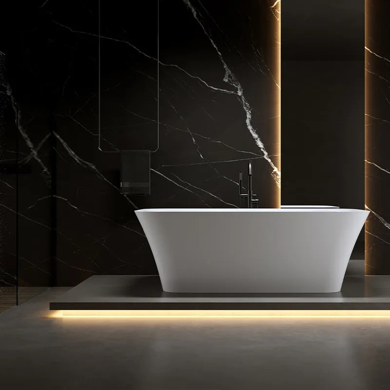 BPS-koupelny Volně stojící akrylátová vana HYD-VIA511A 150x75 bílá, odtokový komplet černý