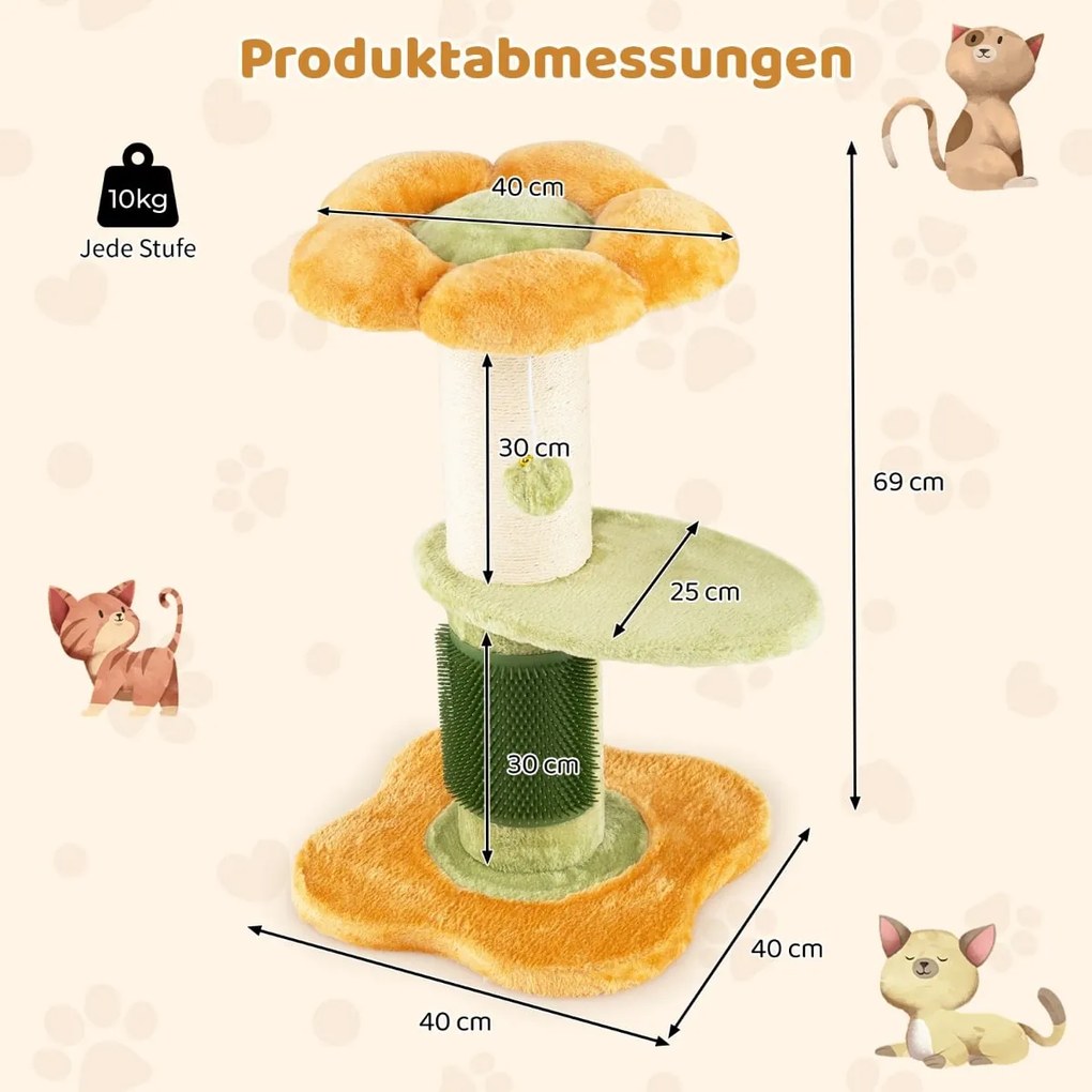 Costway 69 cm Květina Kočka strom s polstrovaným plyšovým sedátkem Malý šplhací