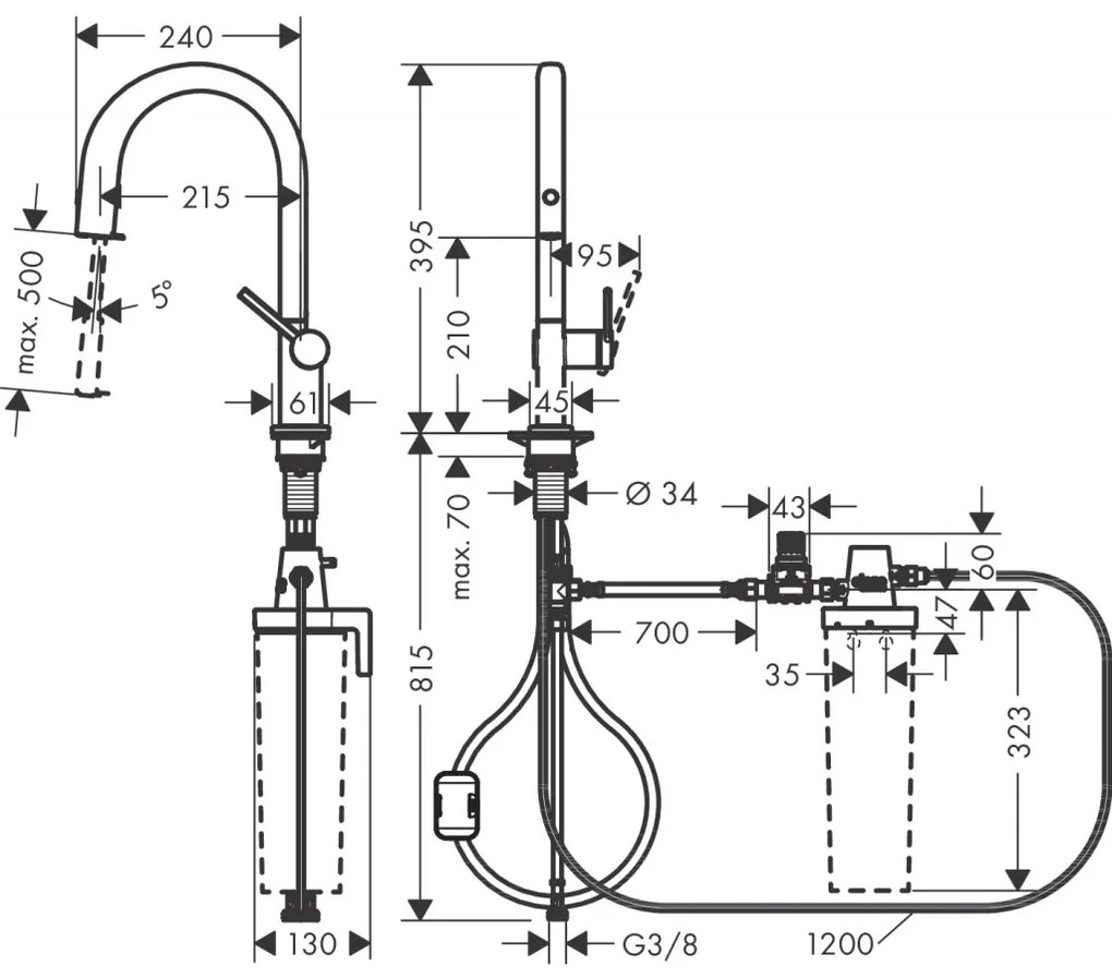 Hansgrohe Aqittura M91 - FilterSystem 210, vytahovací výtok, 1jet, vzhled nerezu 76803800