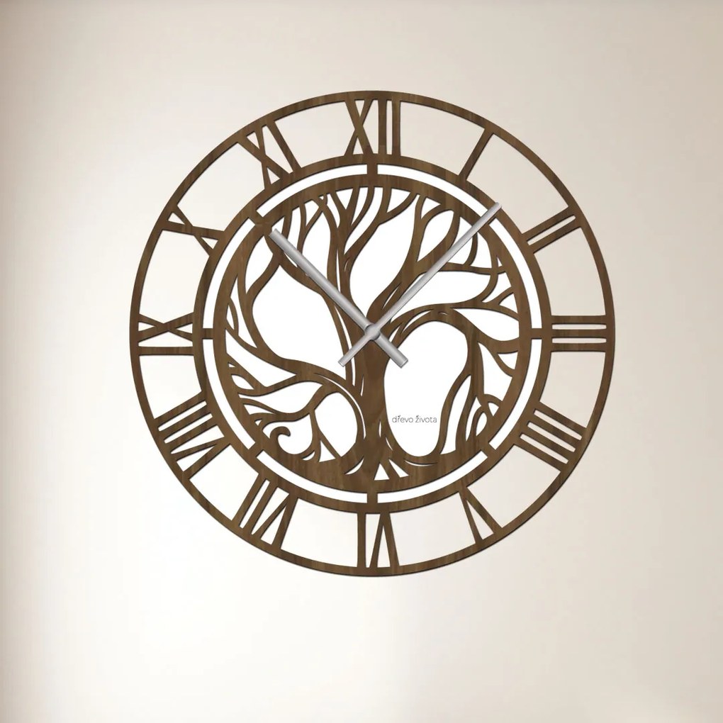 dřevo života Nástěnné hodiny STROM ČASU Zvolte barvu dekoru: Třešeň, Zvolte velikost hodin (cm): 35x35, Barva ručiček: Zlaté