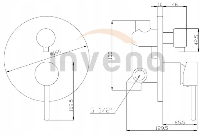 Invena Dafni, podomítková baterie 2-výstupová, černá matná, BP-88-4O2-A