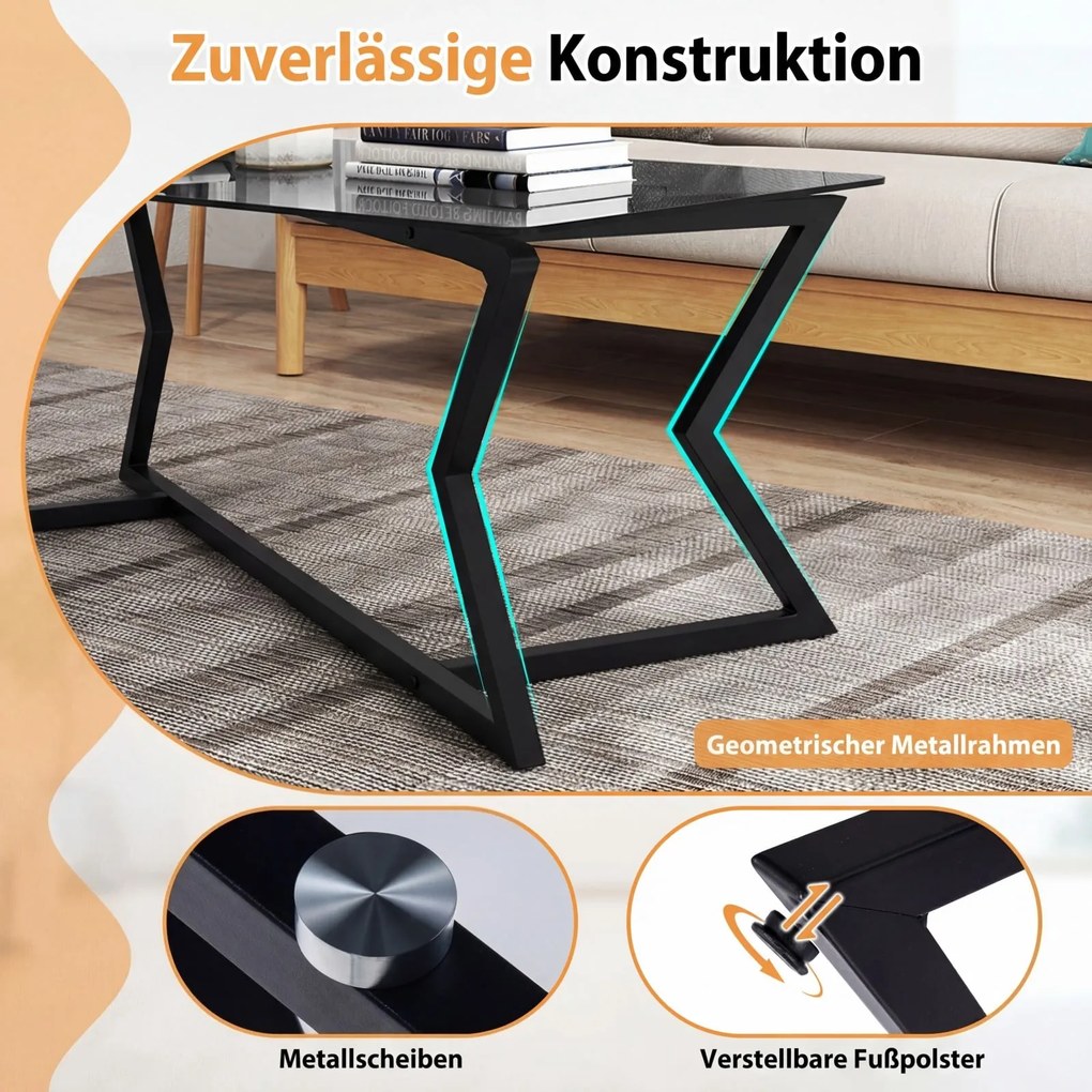 Costway Obdélníkový konferenční stolek s deskou z tvrzeného skla a geometrickým