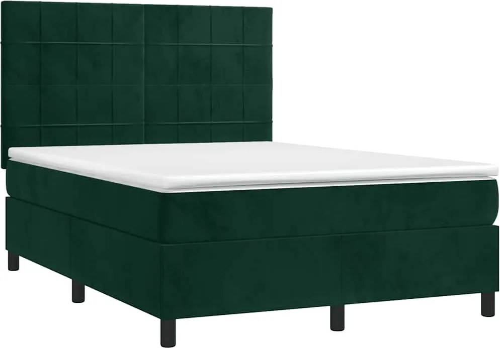 Box spring postel s matrací a LED tmavě zelená 140x190 cm samet 3136122