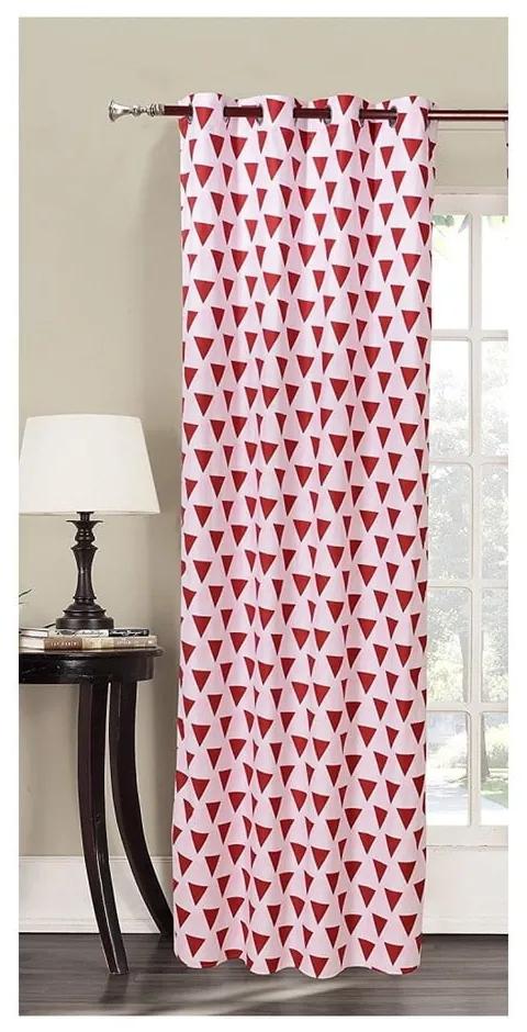 Červenobílý vzorovaný závěs z mikrovlákna DecoKing Triangles, 140 x 245 cm