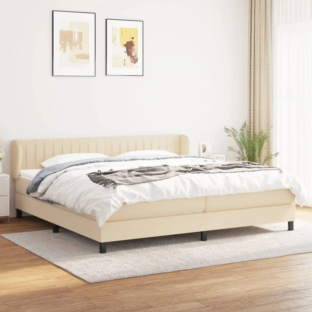 Box spring postel s matrací krémová 200x200 cm textil 3126434