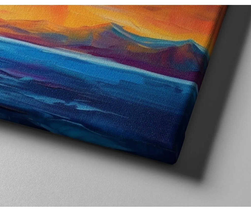 Obraz na plátně - Malá plachetnice a moře při západu slunce FeelHappy.cz Velikost obrazu: 90 x 30 cm