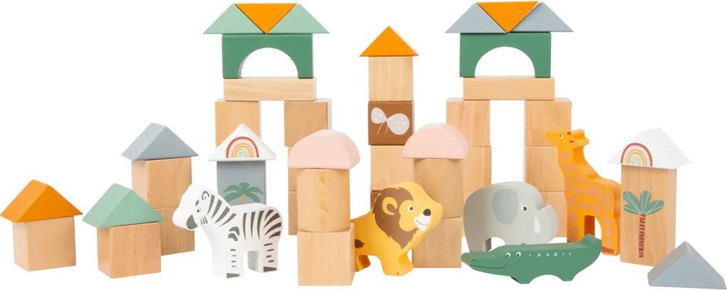 Dřevěné stavební kostky Safari 50 ks vícebarevné