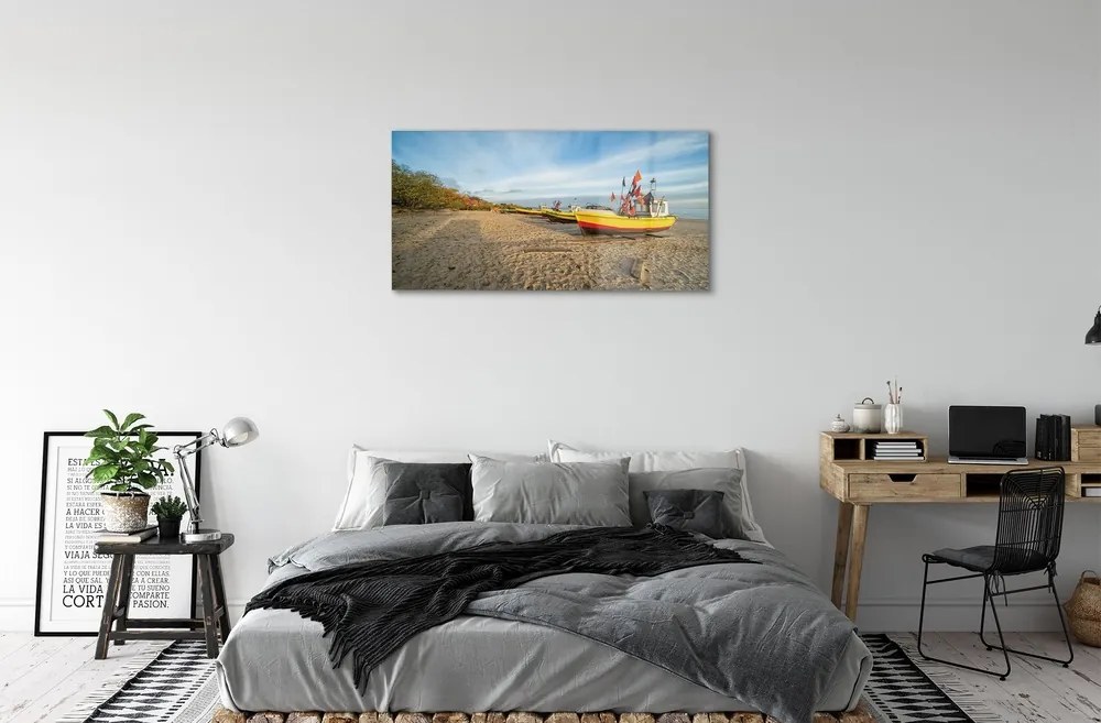 Obraz na skle Gdańsk Beach lodě sea 125x50 cm