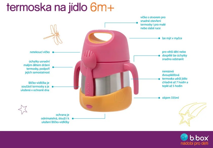 Dětská termoska na jídlo, 335ml, b.box, lilac pop