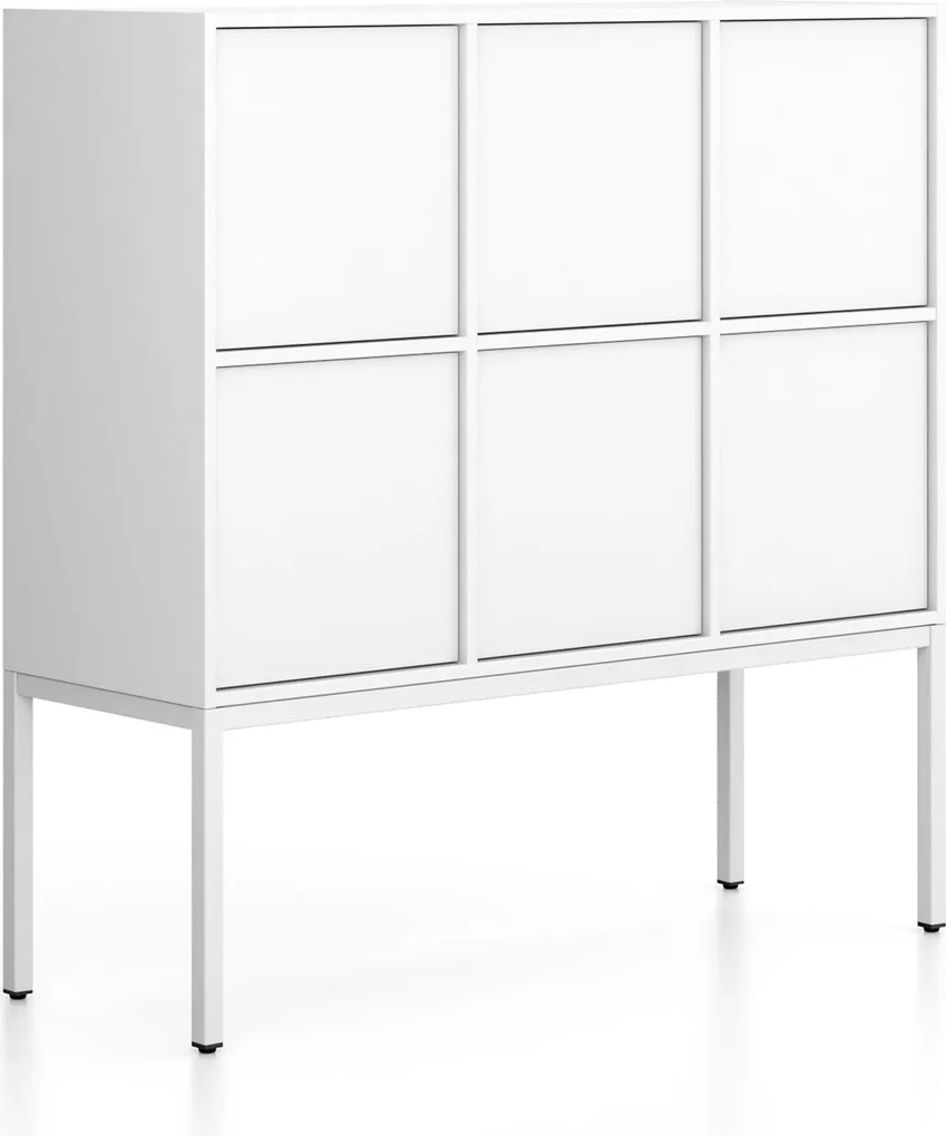 Kancelářská skříň FRAME, nízká, bílá podnož, 6x dveře, 1299 x 450 x 1331 mm, PUSH-lock, bílá