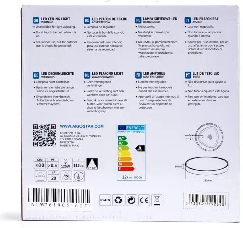 Aigostar - LED Stropní svítidlo LED/12W/230V 3000K pr. 23 cm bílá