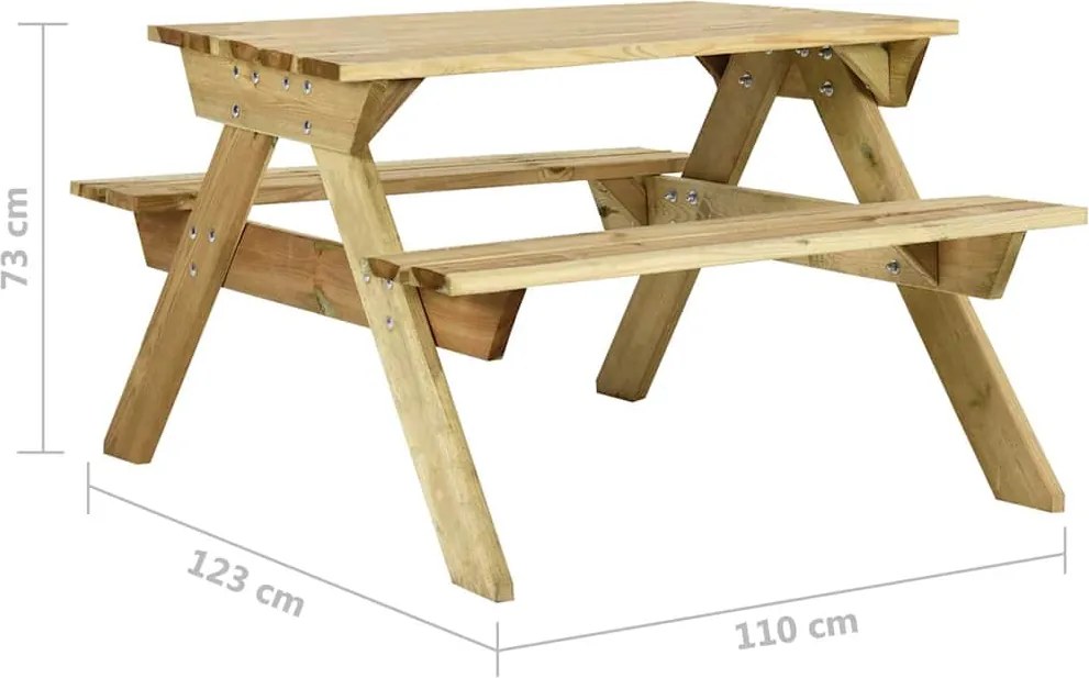 Piknikový stůl a lavice 110x123x73 cm impregnované borové dřevo 318398
