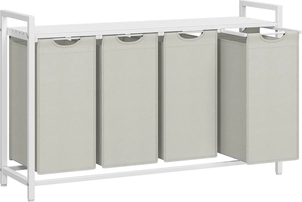 VASAGLE 4 přihrádky koš na prádlo 4 × 40 L, 116 × 33 × 72 cm, krémově bílý a matně bílý