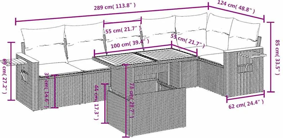 7dílná zahradní sedací souprava s poduškami černá polyratan 3273526