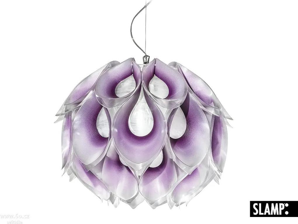 Slamp Flora medium, závěsná exotická rostlina s fialovými lístky, 3x20W, prům. 50cm