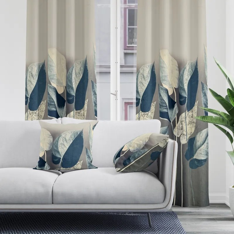 Ervi Blackout zatemňovací závěs Super print - Elegantní listí č.24