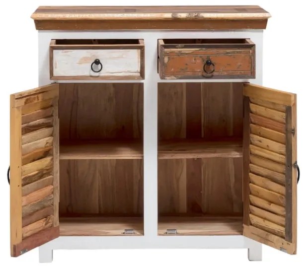 furniture-nabytek.cz - Masivní 2-dveřová komoda Perano z recyklovaného tvrdého dřeva, lakovaná, bílá/barevná – 90×42×95 cm