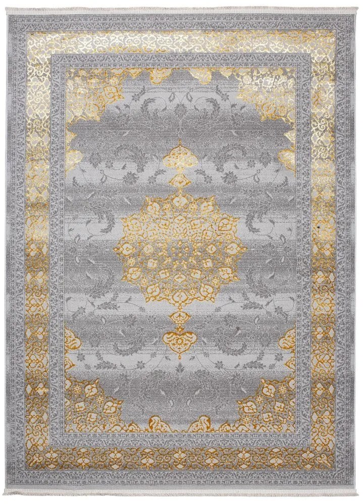 Exkluzivní šedý koberec se zlatým orientálním vzorem Šířka: 120 cm | Délka: 170 cm