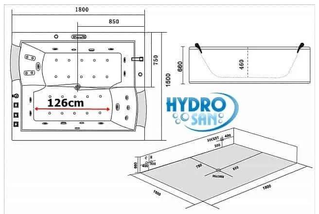 NIKIDO HydroMasážní vana DIABLO zápustná 180x150 s ohřívačem