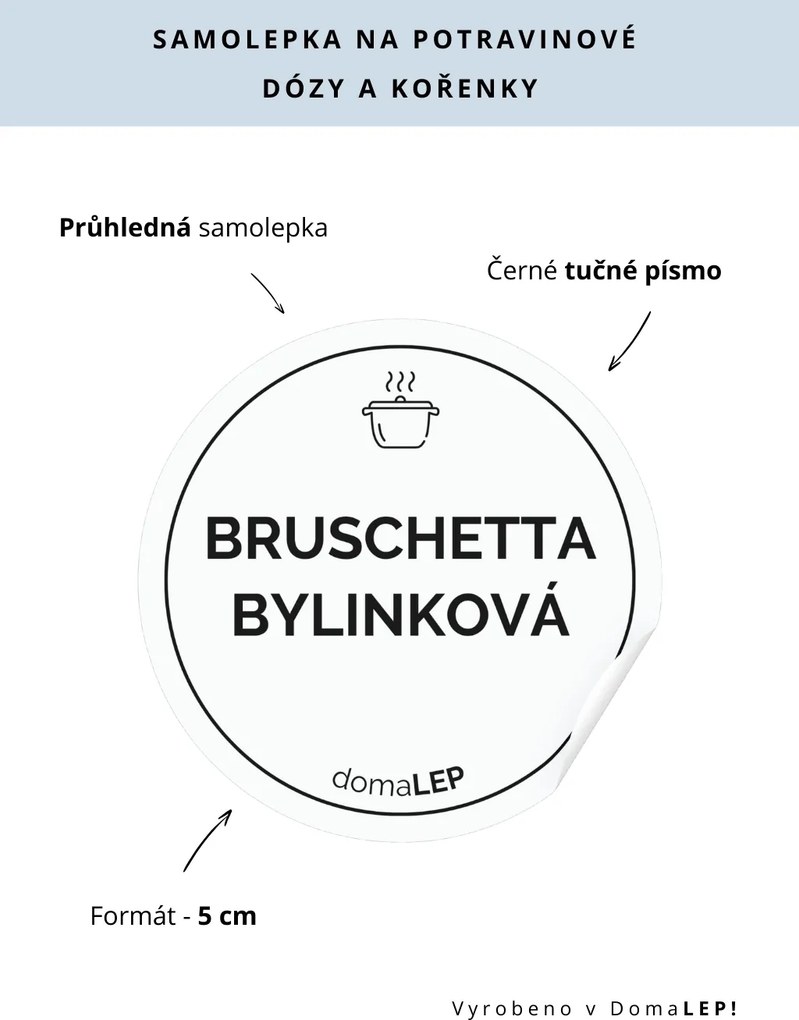 Samolepka na kořenky BRUSCHETTA BYLINKOVÁ průhledná 5 cm tučné písmo