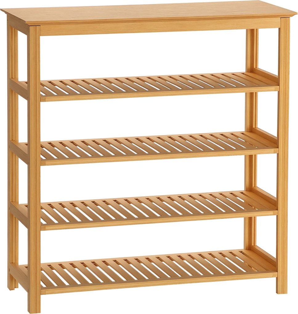 HOMCOM Botník, Stojan na boty s 5 úrovněmi, Organizér pro max. 20 párů bot, Police na boty pro předsíň, Chodbu, Bambus, 80 x 29 x 82 cm, Přírodní | Ao