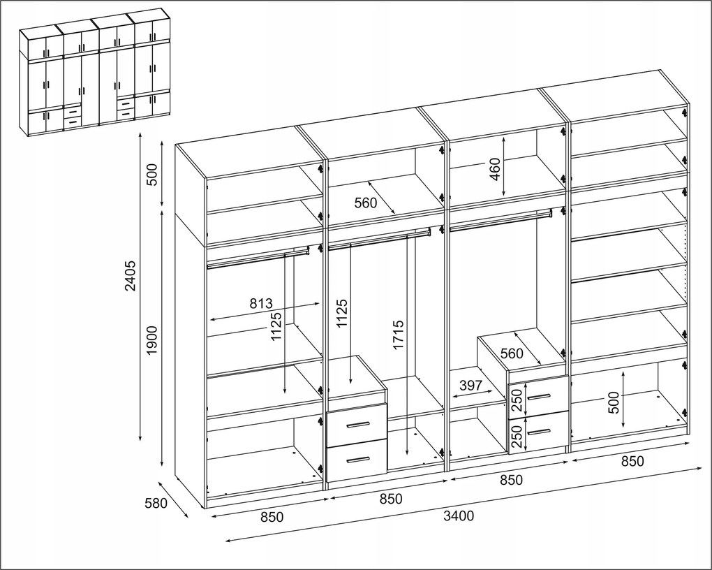 eMeblast Skříň 340/240 Moderní Šatní skříň Velká! 2 Zrcadla!