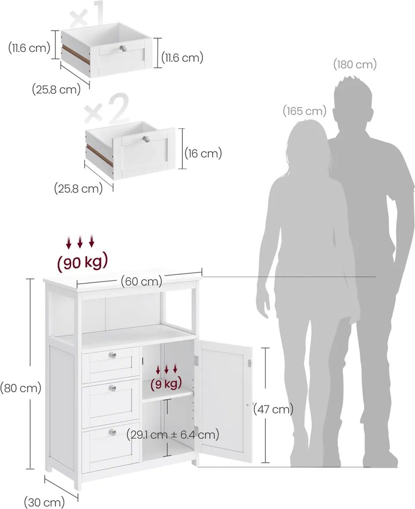 Komoda 60x30x80cm, mdf, bílá, AUK-E1154 WT