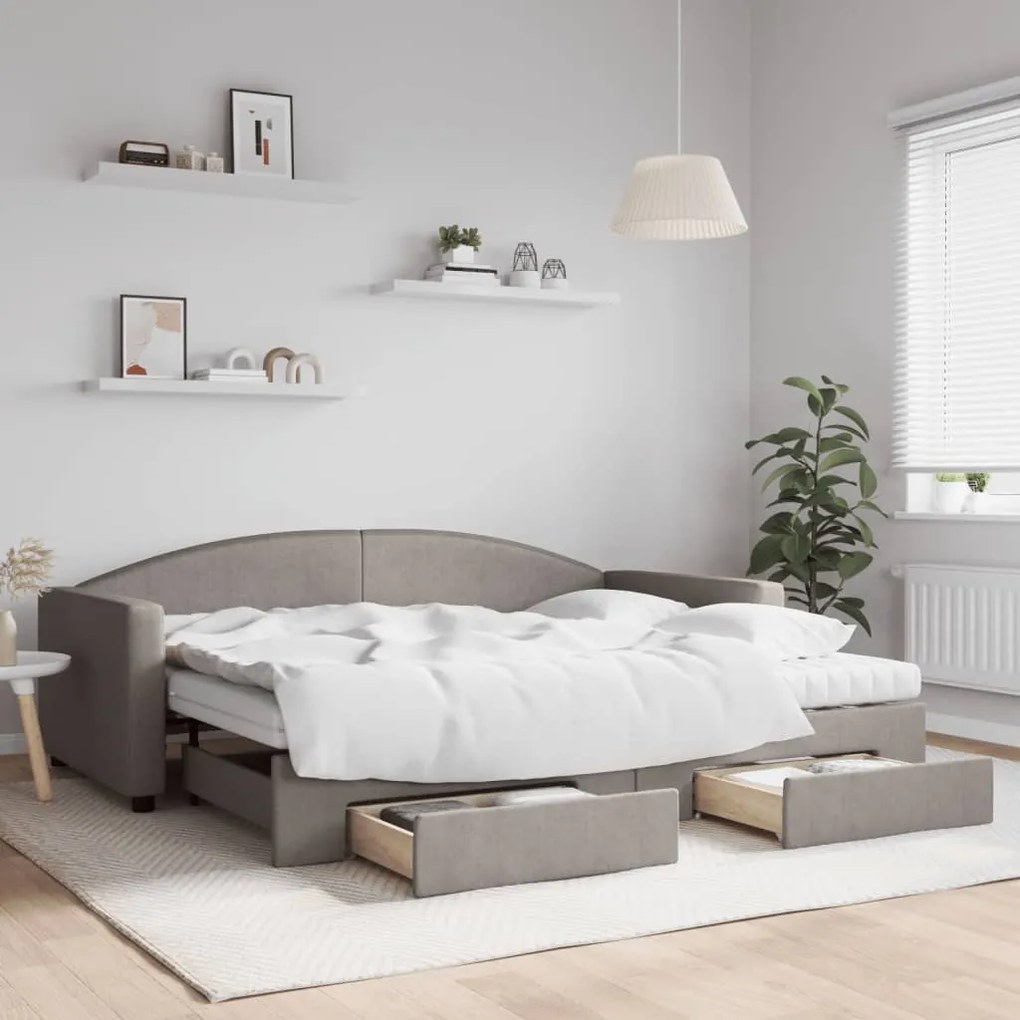 Válenda s přistýlkou a zásuvkami taupe 90 x 200 cm textil 3197245