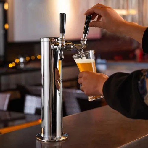 Dvojité kohouty Výčepní stojan na pivo, Nerezová sudová pivní věž