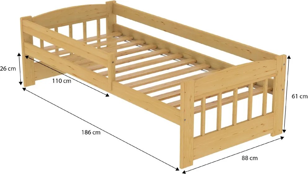 DRW Dětská postel z masivu Edík 180 x 80 cm - barva Přírodní