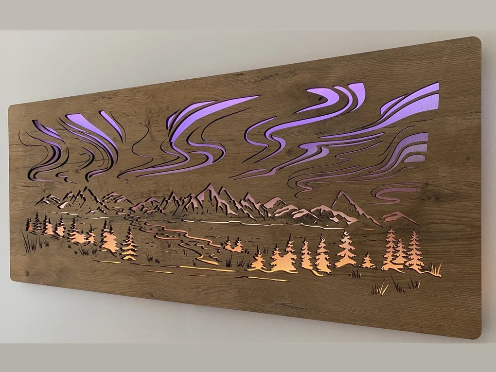 Li-Go "Polární záře" světelný obraz RGBW s baterií 120x50cm provedení povrchu: černá s patinou