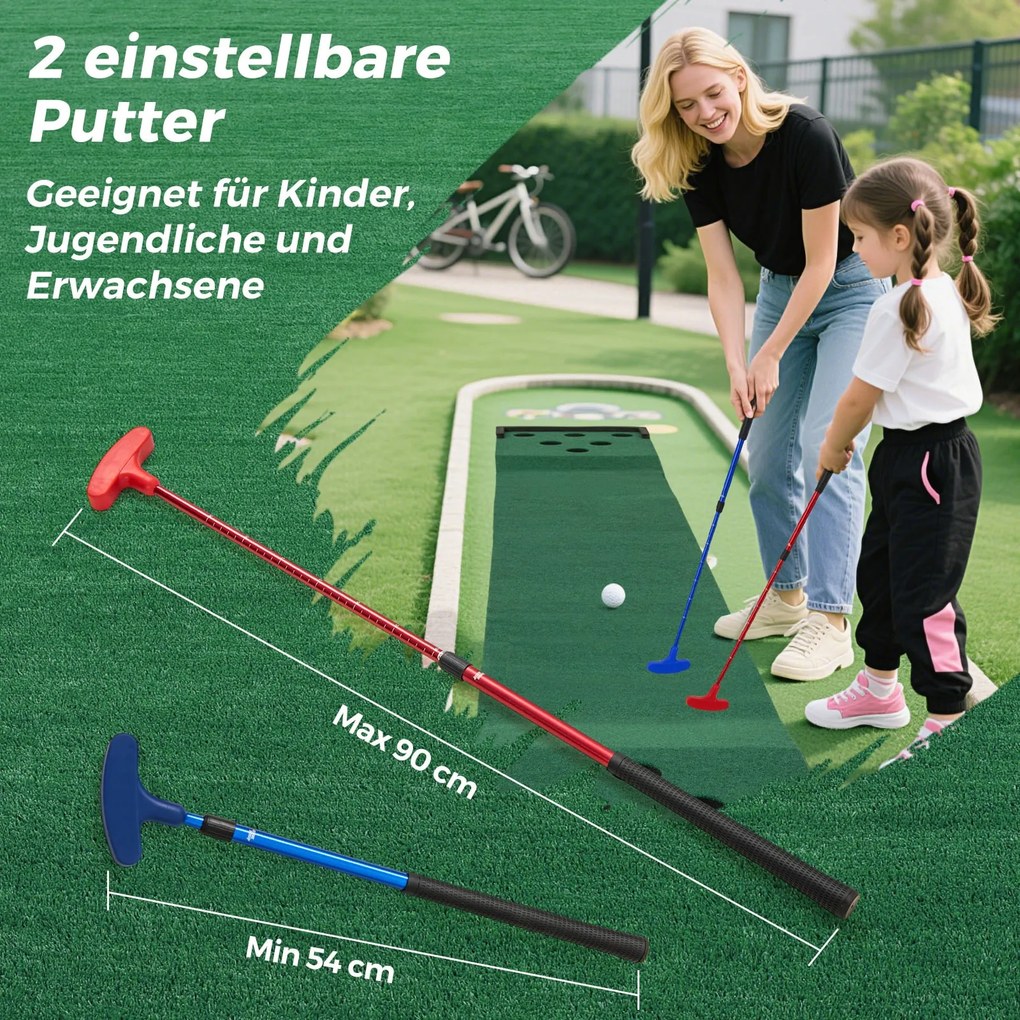 Costway 332 cm golfová podložka s 2 nastavitelnými puttry a 6 míčky a 12 kryty
