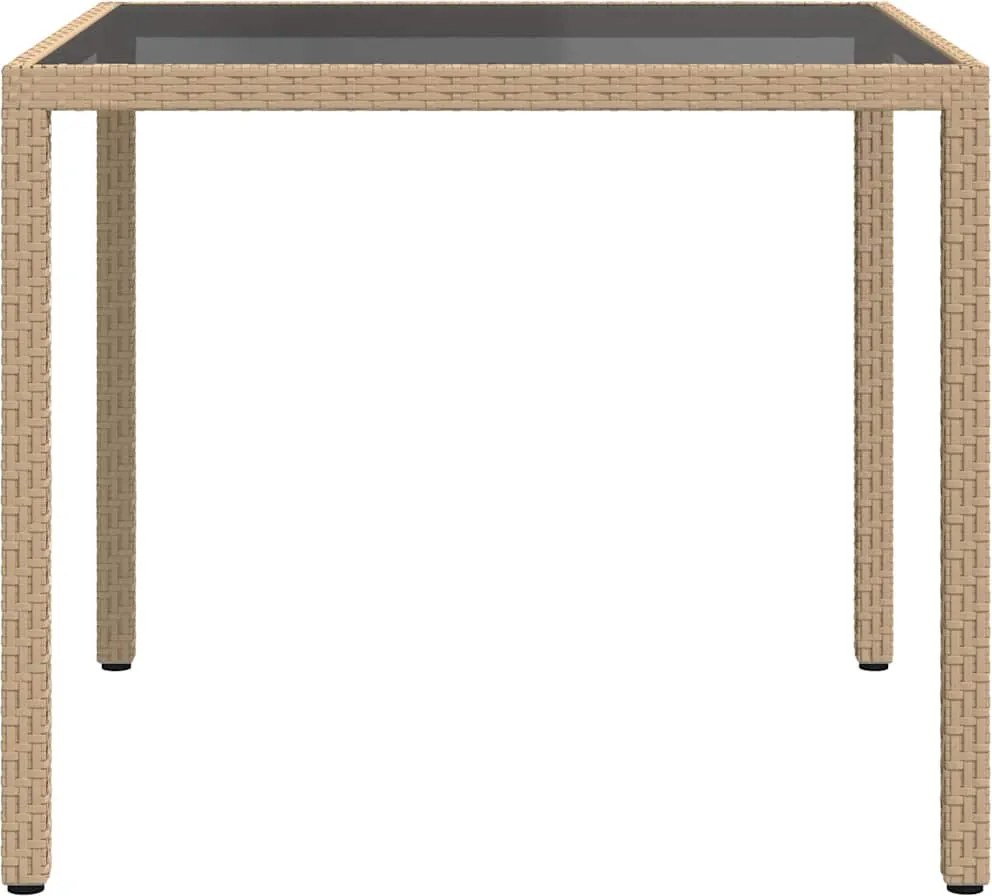 Zahradní stůl 90 x 90 x 75 cm tvrzené sklo a polyratan béžový 316703