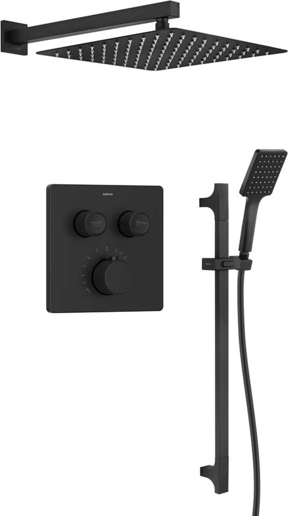 Sapho Smart Select - Sprchový set s termostatem pod omítku, s tělesem, 30x30 cm, matná černá RP042B-02