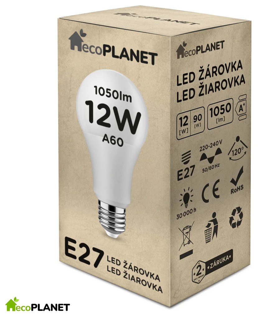 BERGE LED žárovka - ecoPLANET - E27 - 12W - 1050Lm - studená bílá