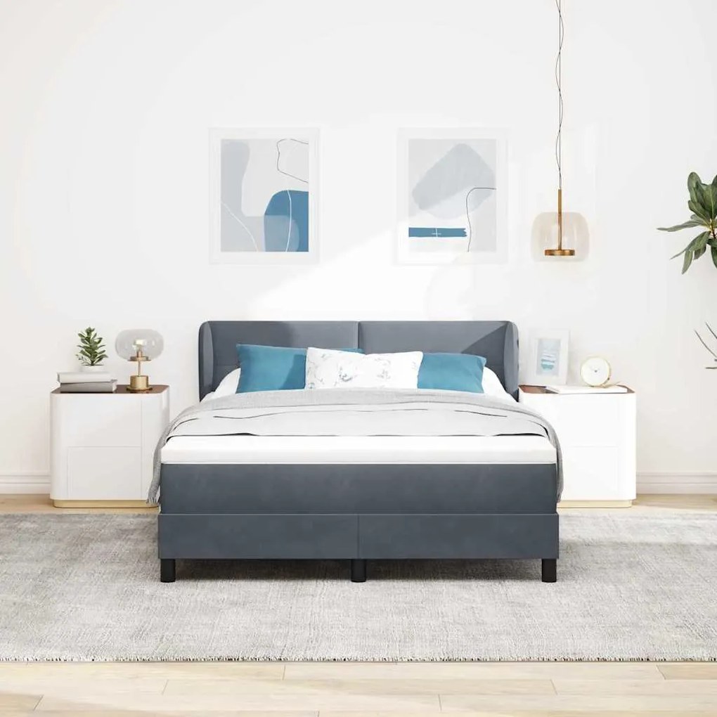 Postel s boxspringem s čelo Tmavě šedá 140 x 190 cm samet 3340383