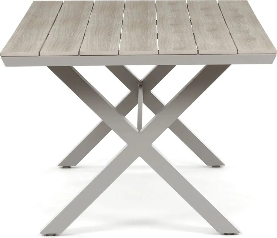 Stůl zahradní 180x100x75, deska polywood v dekoru světlého dubu, hliníková konstrukce, béžová barva