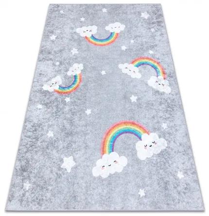 Dywany Luszczow Dětský kusový koberec JUNIOR 52063.801 pratelný  Duha, mraky pro děti protiskluz, šedá Rozměr koberce: 200 x 290 cm
