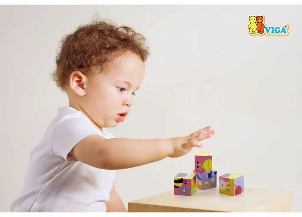 Dřevěné puzzle kostky pro nejmenší Viga Farma