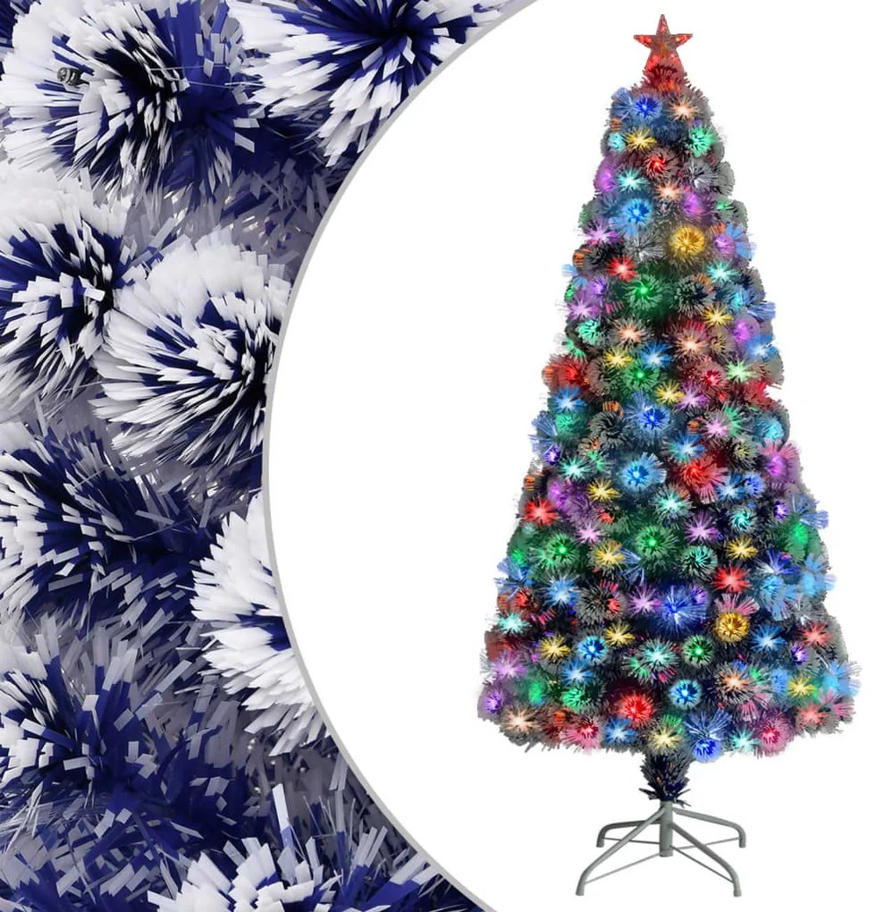 328456 vidaXL Umělý vánoční stromek s LED bílý a modrý 150 cm optické vlákno