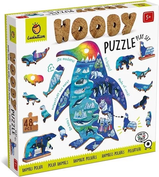 Dřevěné puzzle ludattica woody polární zvířátka, dřevěné puzzle, 48 dílků