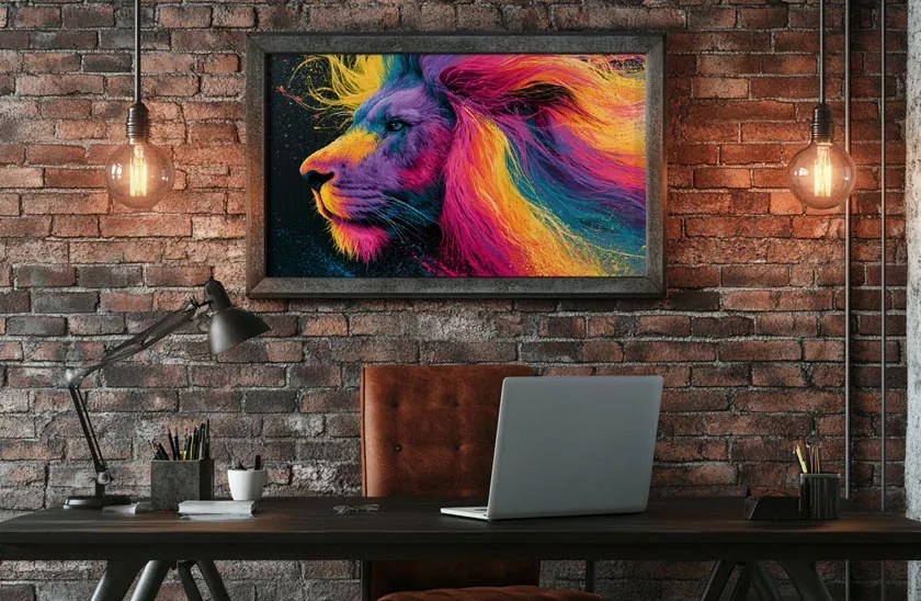 Král barevné energie - obraz - Neonový lev v pohybu 85 - 70 x 100 cm - 1 149 Kč