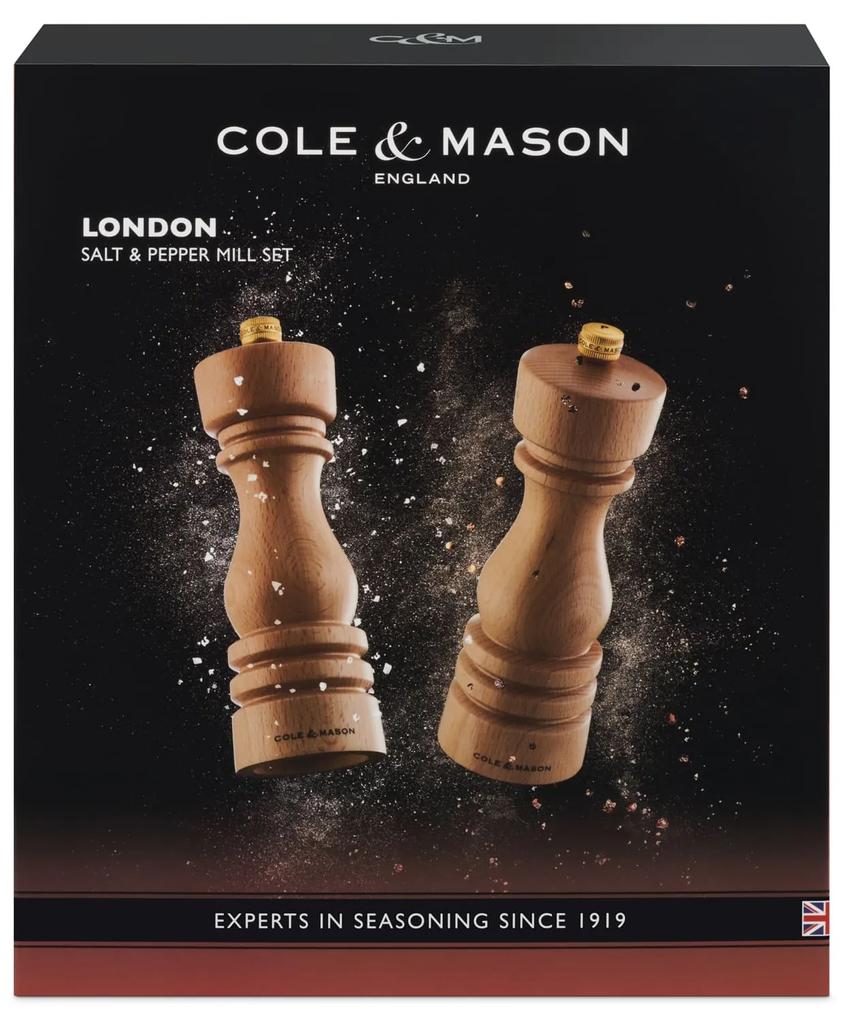 Cole&Mason Sada mlýnků na sůl a pepř London přírodní buk 18 cm