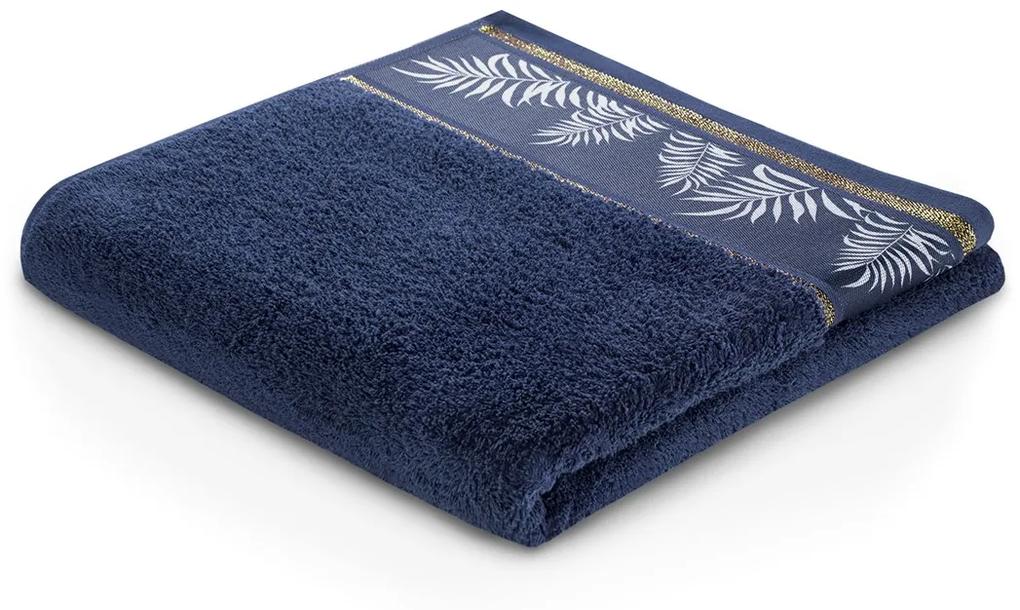 Bavlněný ručník s rostlinným motivem Tmavě modrý PARNA-50x90