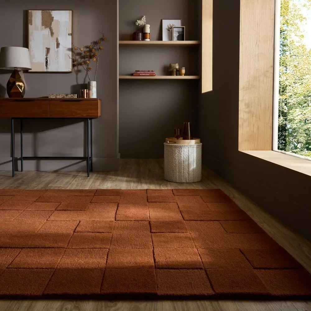 Ručně tkaný vlněný koberec v terakotové barvě 160x230 cm Checkerboard – Flair Rugs