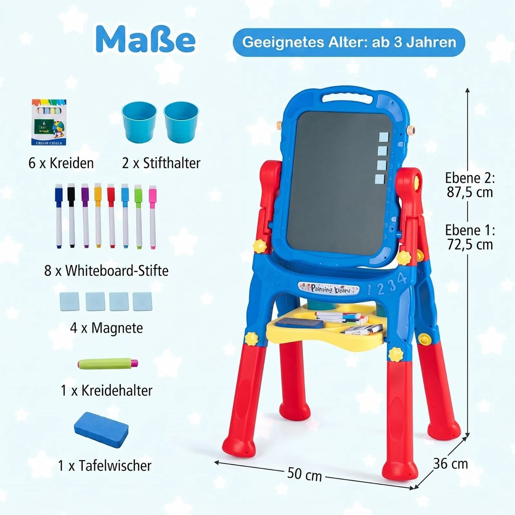 Costway 4-in-1 Dětská tabule Výškově nastavitelná Oboustranný dětský stojan