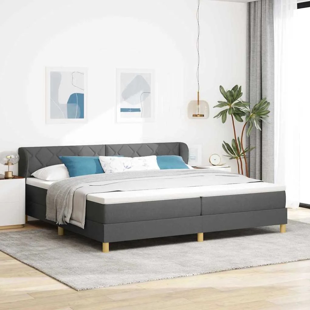 Postel s boxspringem s čelo Tmavě šedá 200 x 200 cm textil 3340298