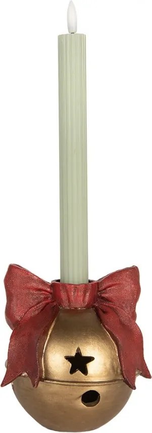Bronzový antik svícen rolnička s mašlí na úzkou svíčku - 13*12*13 cm