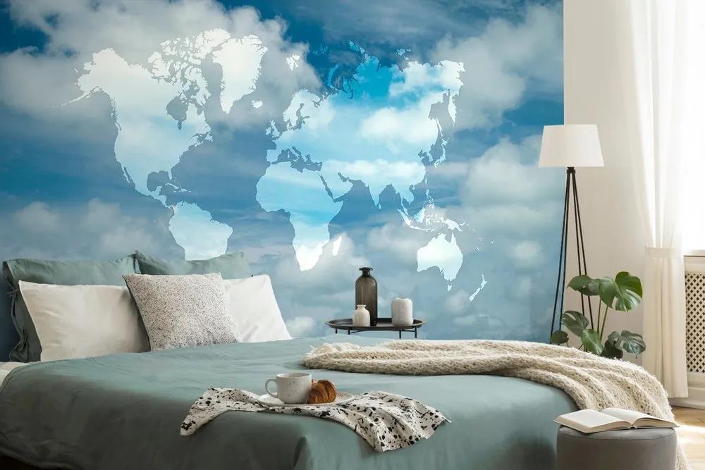 Samolepící tapeta mapa světa s nebeským pozadím - 225x150 cm